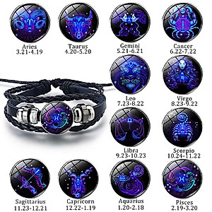 LIU JUN Zodiac Signs Spirit Bracelet For Women, Multilayer Adjustable Twelve 12 Constellation Leather Handmade Woven Wristband Men Constellation Lover Gifts Jewelry (Taurus)