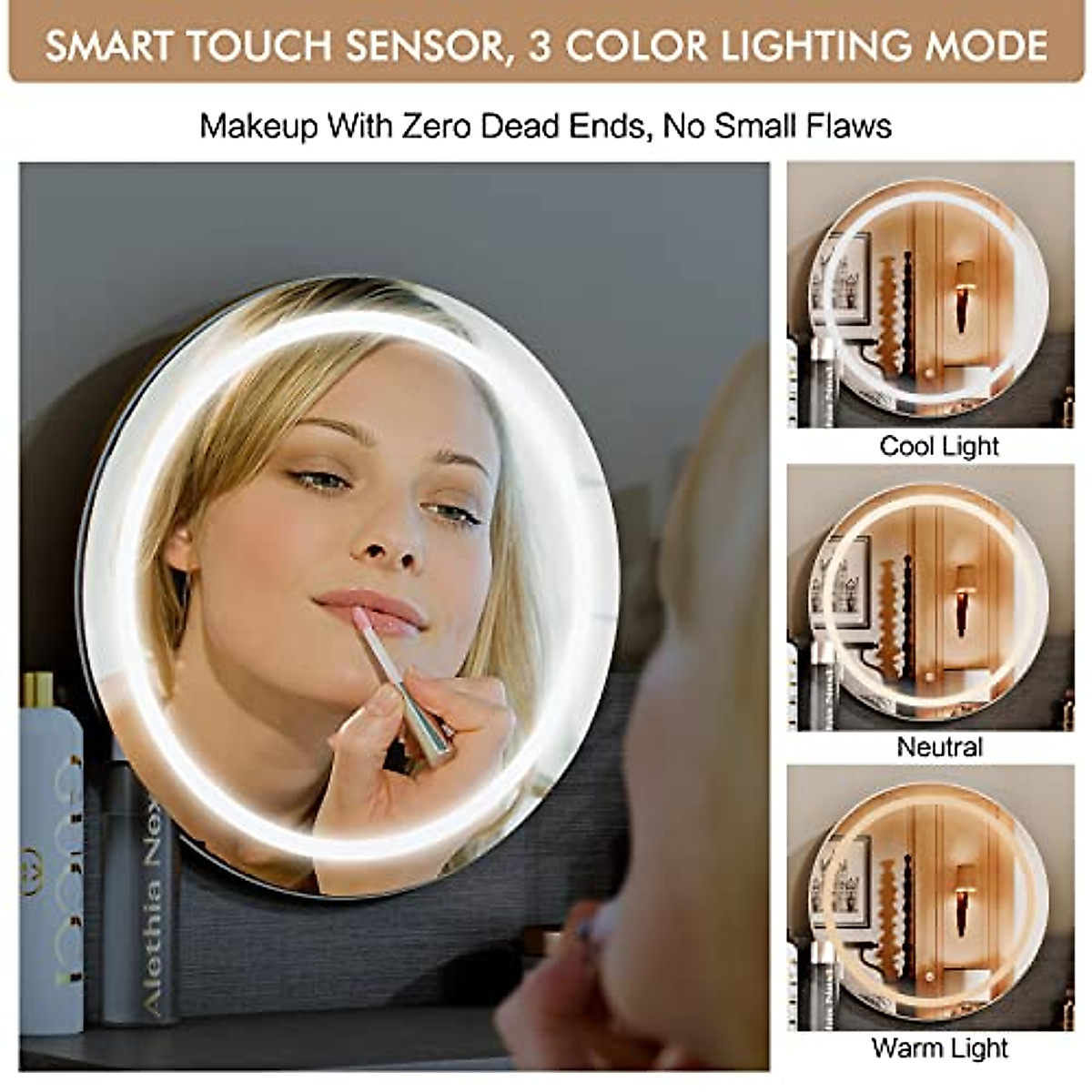 DOLILO 35" Makeup Vanity Desk with Mirror and Lights and Table Set with Vanity Stool 3 Sliding Drawers 3 Modes Brightness Adjustable, (Iron Grey)