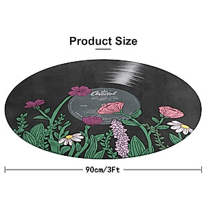 GAGNONLEE Record Album Round Rug Music Carpet Floor Mat Non-Slip Carpet for Entryway Living Dinning Bedroom Sofa Indoor Home Decoration Diameter 3Ft, Black-1