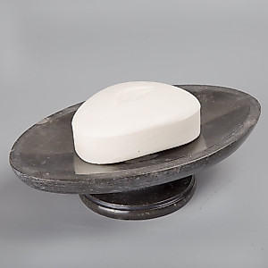 Creative Home Natural Charcoal Marble Bar Tray on Pedestal Soap Dish Holder for Bathroom Countertop Organize, 4" x 6.3" x 1.5" H, Dark Grey