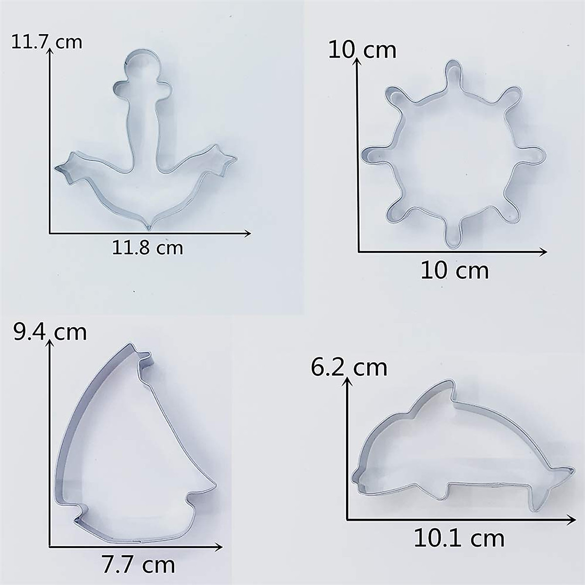 LILIAO Nautical Cookie Cutter Set - 4 Piece - Anchor, Sailboat, Rudder and Dolphin Biscuit Fondant Cutters - Stainless Steel
