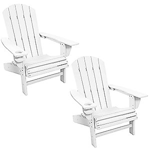 Sunnydaze All-Weather Outdoor Adirondack Chair with Drink Holder - Heavy Duty HDPE Weatherproof Patio Chair - Ideal for Lawn, Garden or Around The Firepit - White - Set of 2
