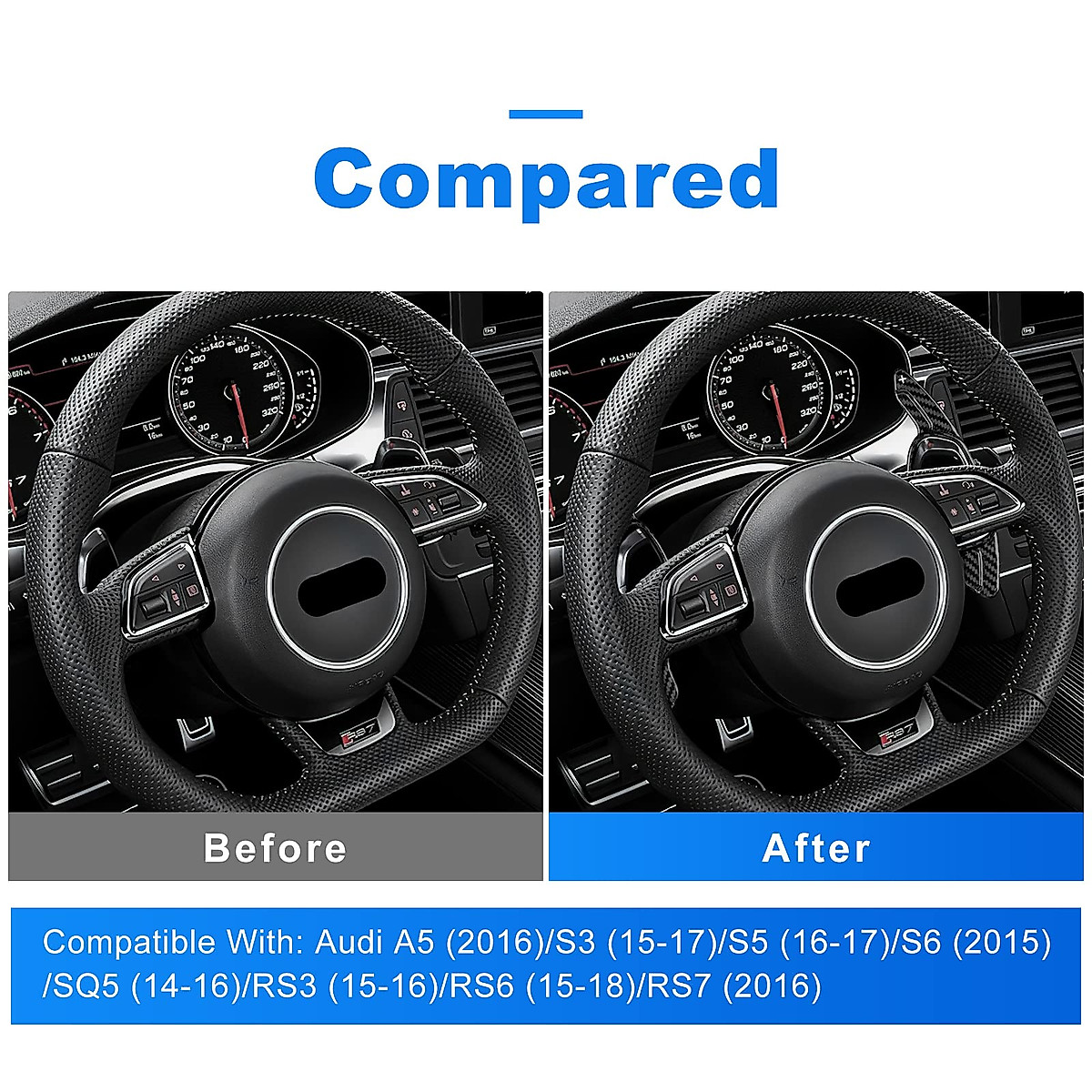 AIRSPEED Car Steering Wheel Paddles Carbon Fiber Steering Wheel Shift Paddle Extended Shifter Trim Cover Accessories for Audi A5 S3 S5 S6 SQ5 RS3 RS4 RS5 RS6 RS7, Black