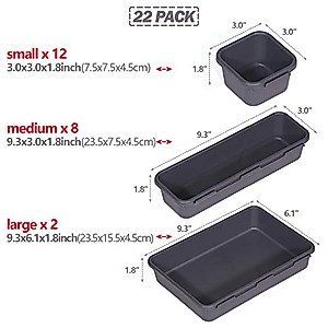 Set of 22 Interlocking Desk Drawer Organizer Tray Dividers Plastic Shallow Narrow Drawers Organizers Separators and Storage Bins Container for Kitchen Bathroom Makeup Office Vanity Bedroom Dresser
