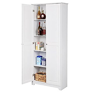 VINGLI Tall Pantry Storage Cabinet, 72'' Kitchen Pantry Cabinet, Freestanding Room Storage, Cupboard, 2 Door Pantry for Laundry Room, Kitchen, Apartment, Solid Wood, White