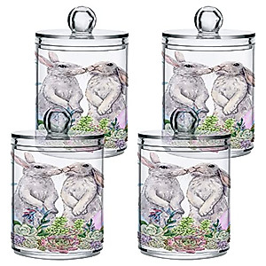 Nander 2Pack Easter Qtip Holder Dispenser - Clear Plastic Apothecary Jars Set -Restroom Bathroom Makeup Organizers Containers for Cotton Swab, Ball, Pads, Floss