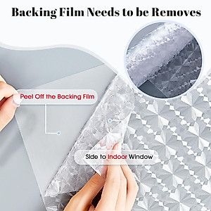 Windimiley Window Privacy Film, Stained Glass Window Film Heat Control UV, Frosted Rainbow Bathroom Decorative Film Diamond 3D Static Clings, Peel and Stick Window Tint for Home (Pure,17.5x78.7inch)