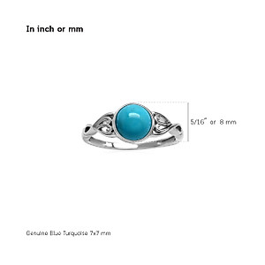 Silvershake 7mm Genuine Arizona American Turquoise 925 Sterling Silver Victorian Style Solitaire Ring Jewelry for Women Size 7