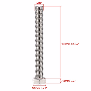 uxcell M12x100mm Hex Bolts 304 Stainless Steel Hexagon Screw Bolt 2pcs