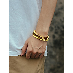 Richsteel Men and Women Sturdy Curb Cuban Link Chain Bracelet Gold Plated 316L Stainless Steel Jewelry