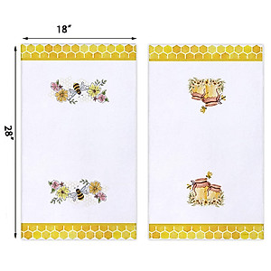 Watercolor Bee Flowers Kitchen Dish Towel 18 x 28 Inch, Honey Jar Summer Towels Dish Cloth for Cooking Baking Set of 2