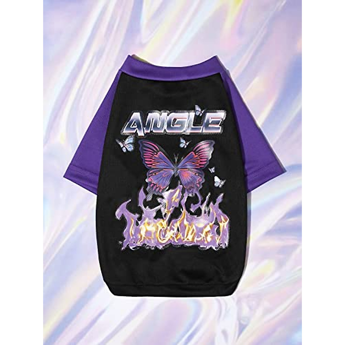 QWINEE Y2K Dog Tee Shirt Butterfly Print Colorblock Puppy T Shirt Soft Stretchy Shirts Pet Apparel for Small Medium Cats Dogs Black L