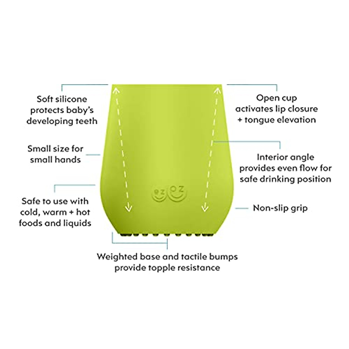 ez pz Tiny Cup 3-Pack (Blue, Coral & Lime) - 100% Silicone Training Cup for Infants - Designed by a Pediatric Feeding Specialist - 4 months+ - Baby-led Weaning Gear & Baby Gift