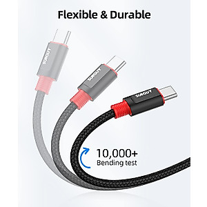 SUNGUY USB A to C Cable Right Angle, [2-Pack,1ft] 90 Degree Braided Fast Charging & Sync Type C Cable Compatible for Samsung Galaxy S10 S10E S9 S8 Plus Note 9, Nintendo Switch,Oculus Quest 2