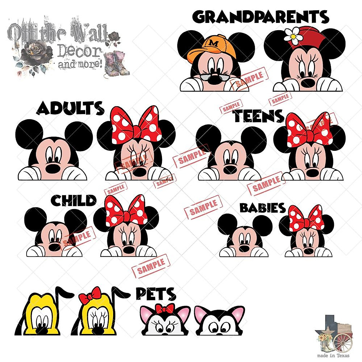 Customize-able "PEEKING" Mouse Ears Stick Figure Family #PK01