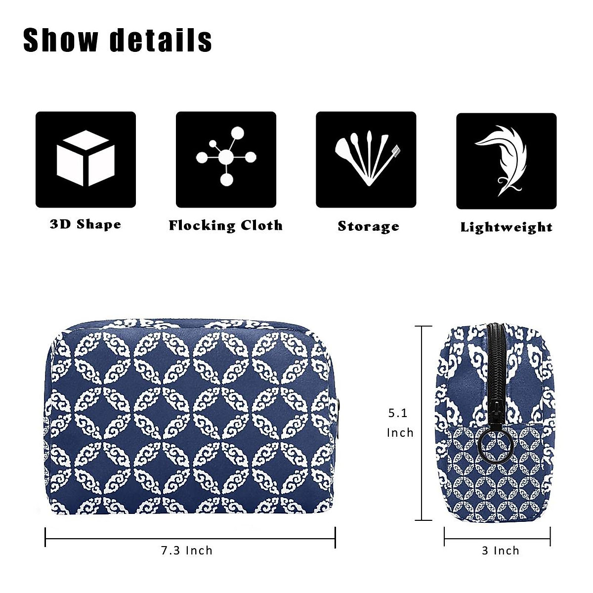 TBOUOBT Cosmetic Travel Bags, Makeup Case, Makeup Bag for Toiletries, Ethnic Navy Blue Round