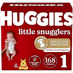 Huggies Size 1 Diapers, Little Snugglers Newborn Diapers, Size 1 (8-14 lbs), 168 Count