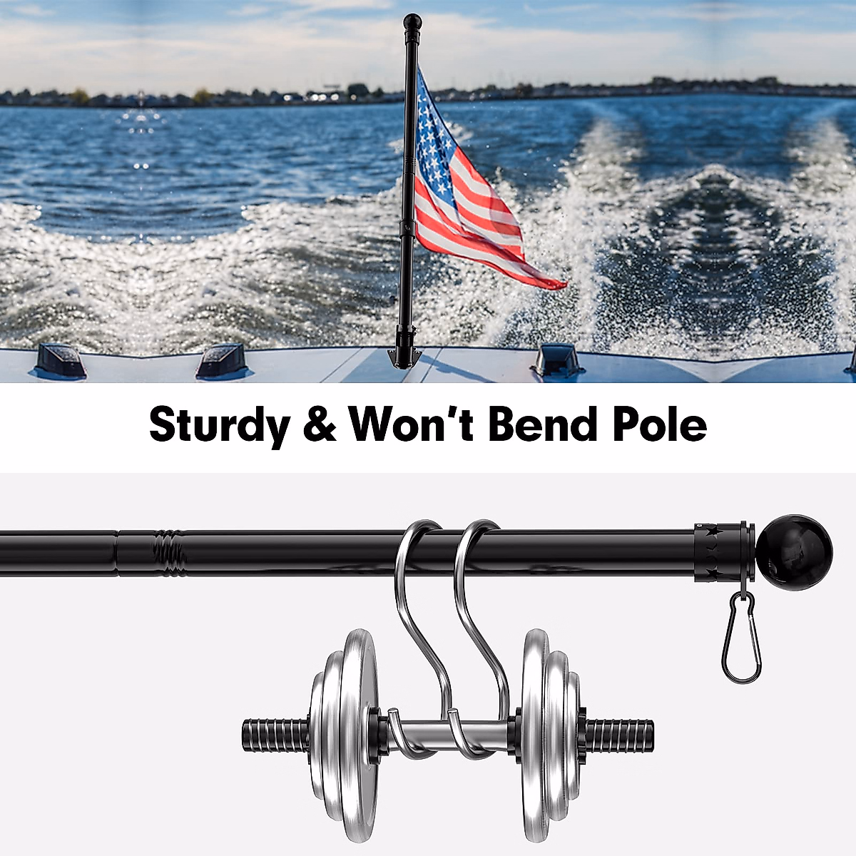 American Flag and Flag Pole for House Outside, 5ft Heavy Duty Flag Pole Kit with 3x5 Embroidered USA Flag, Tangle Free Steel Black Flag Pole with Bracket for Residential, Commercial, Outdoors Garden