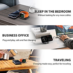2 in 1 Foldable Mini Travel Wireless Charger Stand for Apple, KUXIU Aluminum Alloy Magnetic Charging Station Compatible with iPhone 15/14/13/12Pro/Max, 5W Fast Charging Watch 9/8/7/Ultra2, AirPods Pro