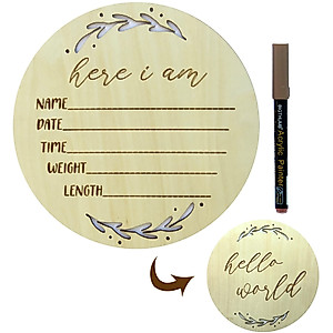 8 inch Large Baby Birth Announcement Sign for Hospital, 2 Sided:Hello World Newborn Sign/Baby Announcement Sign. Incl. Acrylic Marker ink pen (Light)