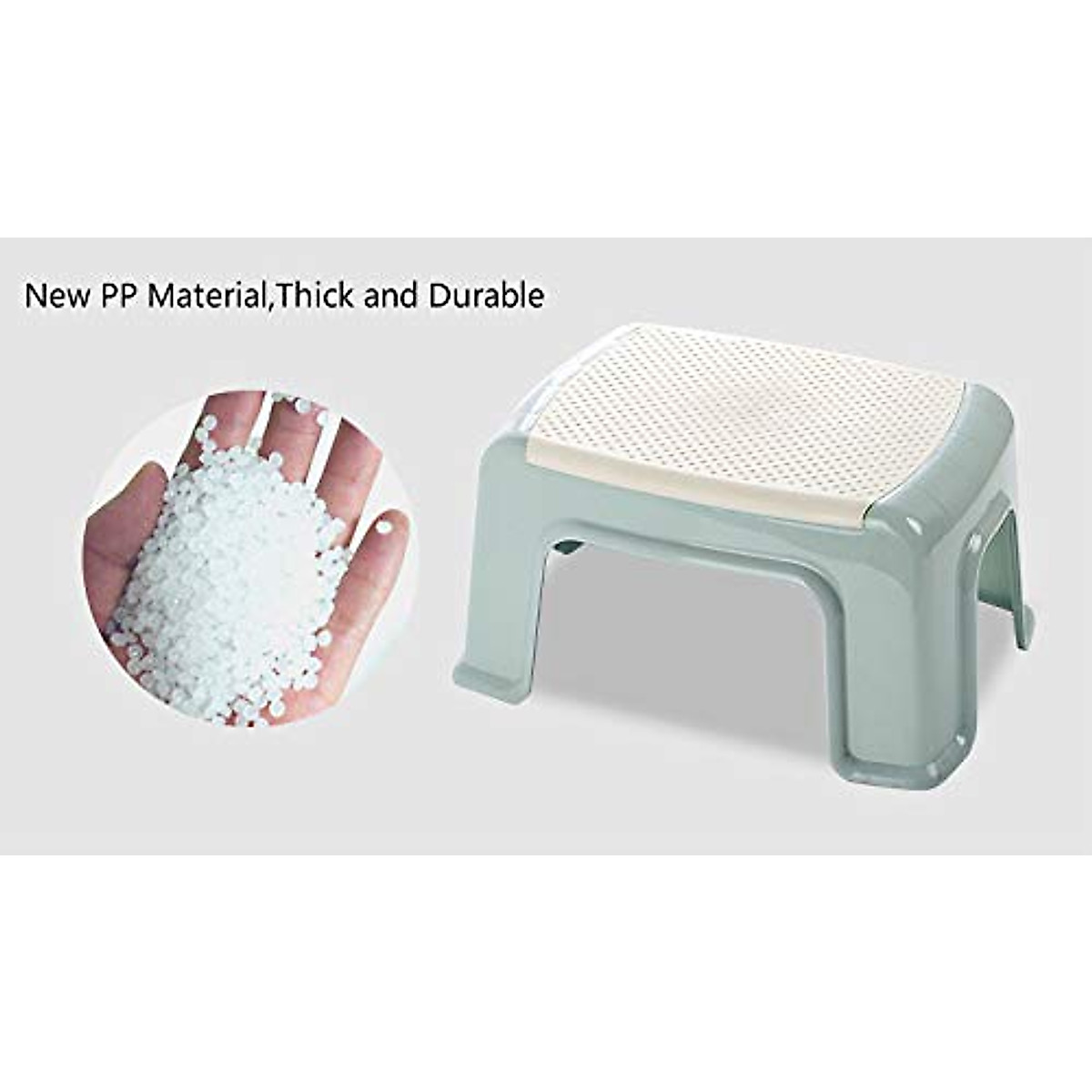 Step Stool ABS Plastic Stools, Adults Simple Style Stool Anti-Slip with Strong Bearing Stool for Home, Office, Kindergarten - White with Blue