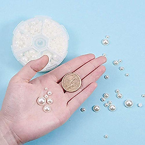 PH PandaHall Craft Pearls Flatback, 690pcs Half Round Pearl Beads 6 Sizes Pearl Cabochon Faux Pearl Beads for DIY Scrapbook Phone Case Wedding Decor Hair Accessory Nail Art, Beige, 4/5/6/8/10/12mm