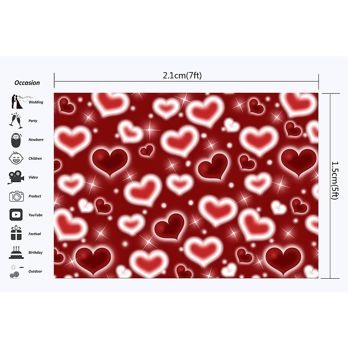LYCGS 7X5FT Red Heart Photo Backdrop 90s Backdrops for Photoshoot Valentine's Day Backdrop Women Men Happy Birthday Photography Background Banner Photo Booth Studio Props X-91