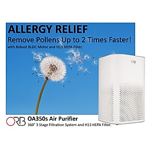 ORB Air Purifier,captures dust, pet dander, smoke, and household odors. Ideal for office, bed room, living room, auto mode, air quality sensor and indicator.