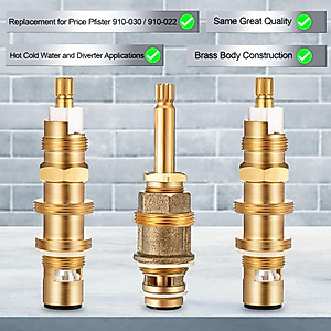 Dreyoo Ceramic Disc Cartridge Replacement for 910-030, Diverter Stem Replacement for 910-022, Shower Valve Faucet Cartridge Compatible with Price/Pfister, Hot Cold Diverter, Brass Construction