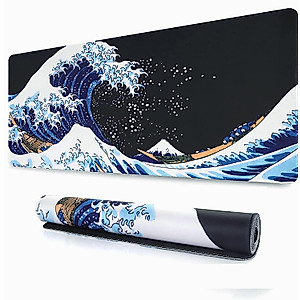 iLeadon Extended Gaming Mouse Pad - Non-Slip Water-Resistant Rubber Base Computer Keyboard Mouse Mat, 35.1 x 15.75-inch XX-Large, Ideal Partner for Work & Game, Sea Wave