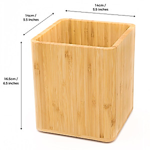 Dehaus® Stylish Large Bamboo Utensil Holder - Premium Wooden Kitchen Utensil Organizer - Utensil Caddy for Countertop - Counter Storage Crock for Cooking Spoon, Spatula, Silverware or Flatware