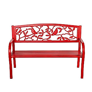 Evergreen Garden Patio and Outdoor Seating Cardinal Metal Garden Bench in Red 50 x 33 x 21 Inches - Decorative and Durable Weather Resistant Outdoor Chair Seat for Home and Garden