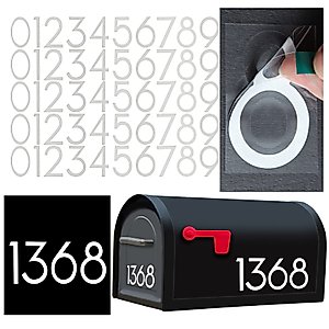 2 inch Reflective Mailbox Numbers for Outside, 5 Sets Number Stickers with Sticky Tabs for Easy Backing Peeling, Pre-cut Self Adhesive Vinyl House Numbers