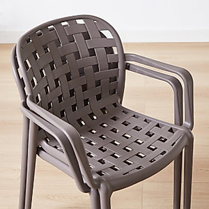 Art Leon Outdoor Dining Chairs Set of 2, Modern Plastic Patio Chairs, Stackable Chairs with Armrests Backrest, Gray