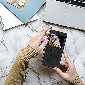 Shantime Oppo Reno 6 Pro 5G Case, Wood Grain Leather Case with Card Holder and Window, Magnetic Flip Cover for Oppo Reno 6 Pro 5G Black