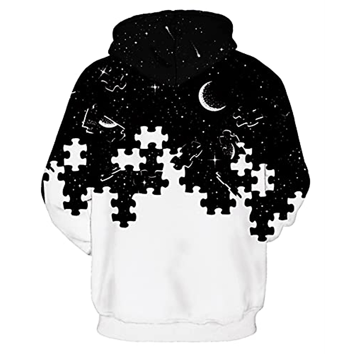 BarbedRose Unisex 3D Digital Print Sweatshirts Hooded Top Galaxy Pattern Pullover Hoodie,Black Astronaut Starry Puzzle,XX-Large