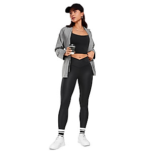 CRZ YOGA Womens Butterluxe Matte Faux Leather Cross Waist Leggings 25" - V Crossover High Waisted Lounge Leggings Black Classic Medium