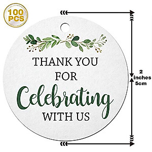 Thank You for Celebrating with Us Tags, 100Pcs Greenery Thank You Tags for Wedding Birthday Baby Shower Party Favors, Paper Gift Tags with 100 Feet Jute String