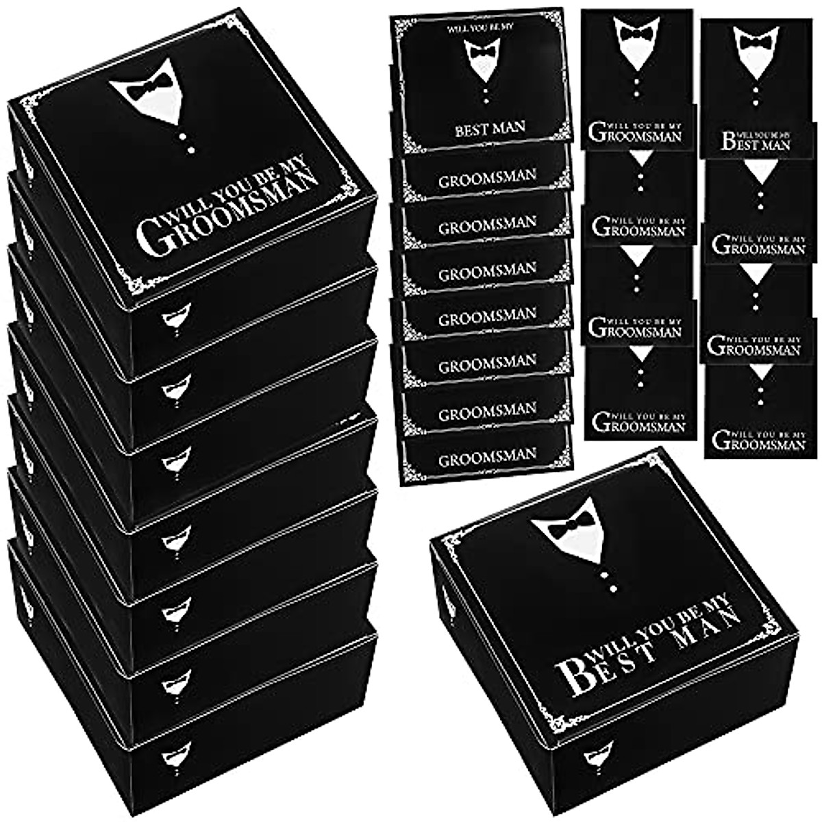 SAIWEILAI ONLINE 24 Pieces Groomsmen Proposal Box Set of 8 Groomsmen Box 8x8x4 inch With 8 Will You Be My Groomsman Labels and 8 Groomsmen Proposal Cards（7 Groomsmen, 1 Best Men ）