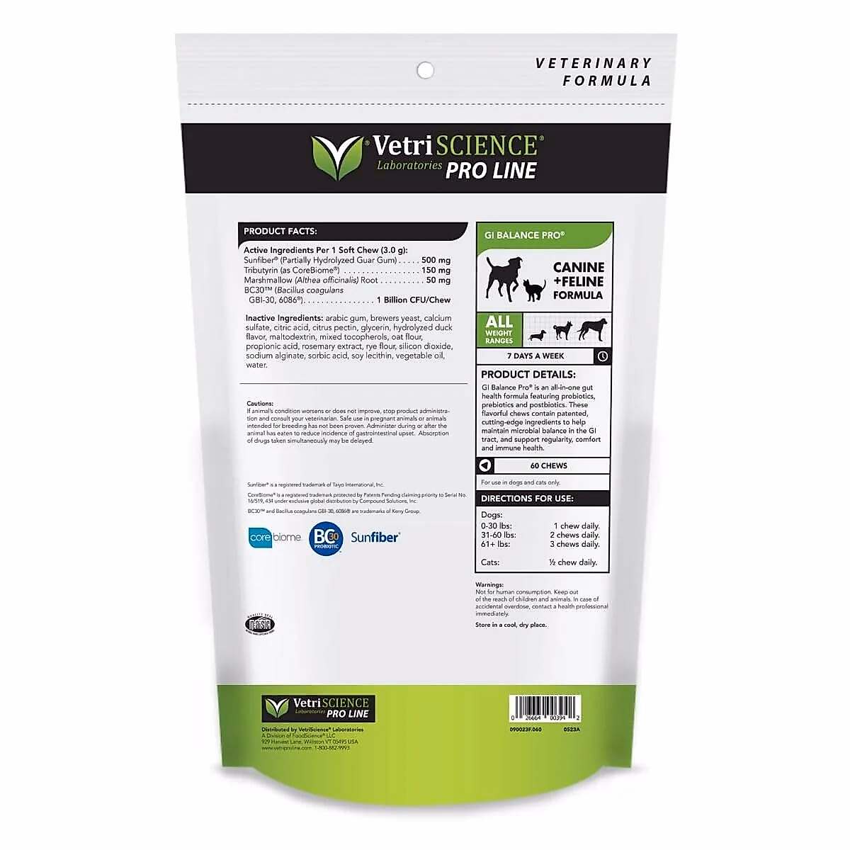 VetriScience GI Balance Pro - Gut & Immune Health Support Supplement for Cats & Dogs - Probiotic Pet Supplement Aids Digestive Comfort - Gastrointestinal Support Formula for Cats & Dogs - 60 Chews