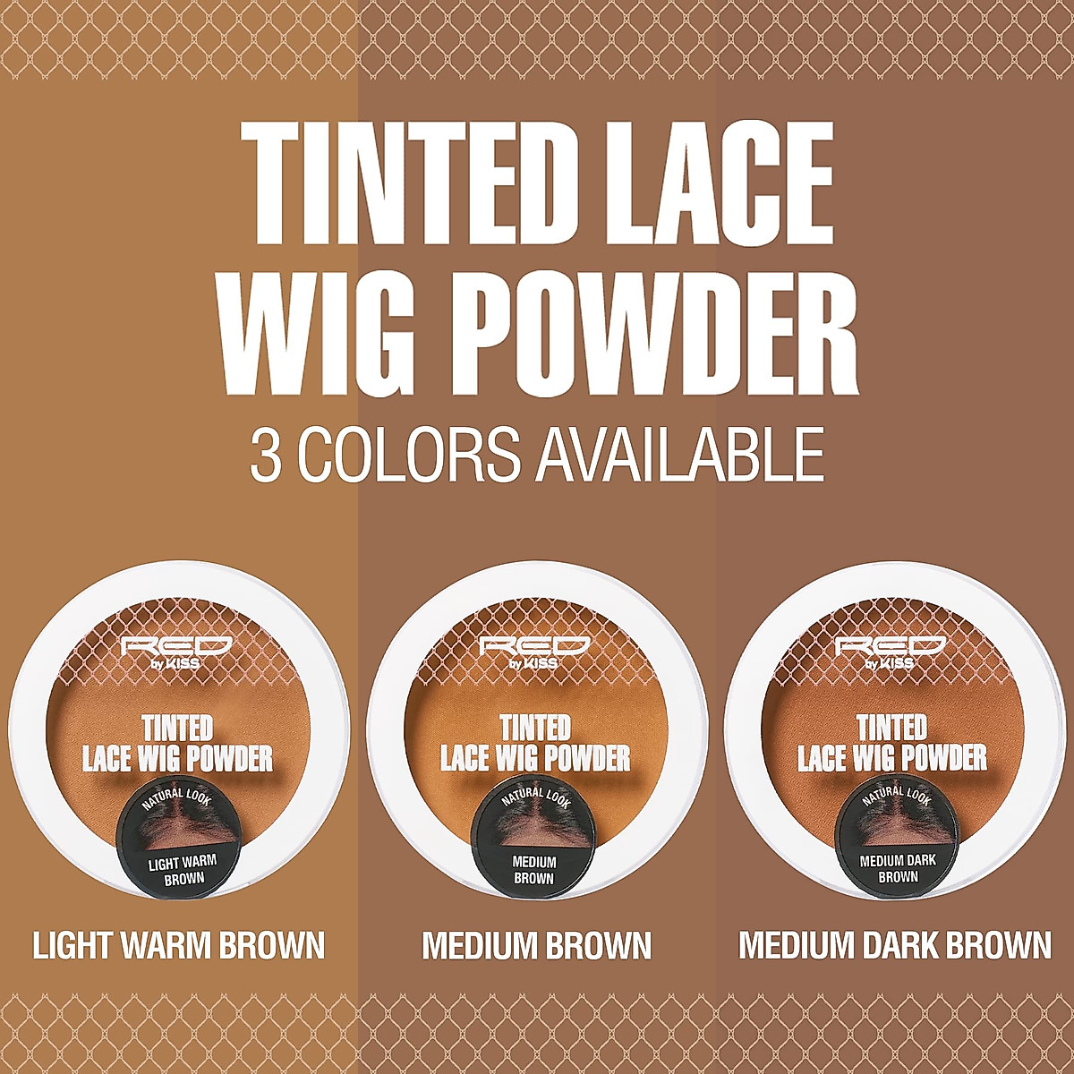 KISS NEW YORK Stocking Wig Cap 5 PCS (Natural Brown) with Lace Wig Powder Tinted (Medium Brown)