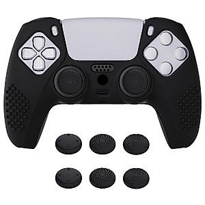 eXtremeRate PlayVital Black 3D Studded Edition Anti-Slip Silicone Cover Skin for ps5 Controller, Soft Rubber Case Protector for ps5 Wireless Controller with 6 Black Thumb Grip Caps