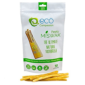 10 Peelu Miswak Sticks for Teeth by Eco Compassion, 100% Natural Toothbrush | Eco Friendly Sewak Chewing Stick | Best Natural Teeth Whitening Pen | Whiter, Fresher Breath | A Healthy Manual Toothbrush