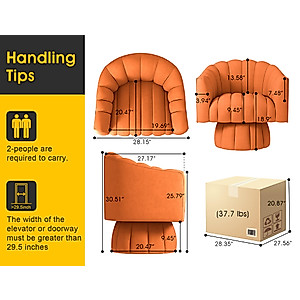 Accent Chair Mid Century 360 Degree Swivel Chair,Modern Lounge Sofa Round Barrel Chair with Wide Upholstered,Fluffy Velvet Fabric Chairs for Home Sofa Living Room/Bedroom/Waiting Room (Orange)