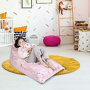 LOLOMLO Stuffed Animal Storage Bean Bag Chair Cover, Cotton Pink Unicorn Plush Toy Storage Stuff and Sit Seat for Kids/Teens/Adults, 52" x 31" Extra Large Triangle Floor Sofa, 200L/52Gal, Cover Only