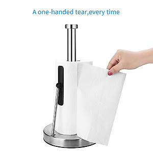 LEISURESHARE Paper Towel Holder Countertop, Stainless Steel Standing Paper Towel Roll Holder for Kitchen Bathroom, with Weighted Base for One-Handed Operation(Silver Fine Packaging)