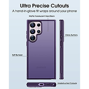 CASEKOO Genuine Official for Samsung Galaxy S23 Ultra case (10FT Military Drop Protection) (Zero-Smudge Tech) Translucent Hard Back & Soft Bumper, Protective Slim S23 Ultra Case 6.8'' 2023, Purple