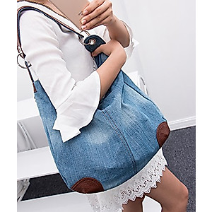 Dreams Mall(TM Women's Handbag Denim Purse Hobo Tote Top Handle Jean Shoulder Crossbody Bags,Light Blue