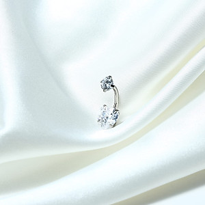 TGNEL G23 Pure Titanium Round and Heart Shaped CZ Belly Button Rings Petite Navel Ring for Women Body Piercing Jewelry 14G ASTM F136 White Cubic Zirconia Belly Rings 10mm Belly Bars