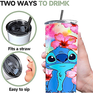 SupBo 20oz Skinny Tumbler With Lid and Straw, Gifts for Kids, Birthday Gifts, Travel Mug For Friends, Stainless Steel, Double Wall, Vacuum Sealed Travel Mug (Cute Stitch)